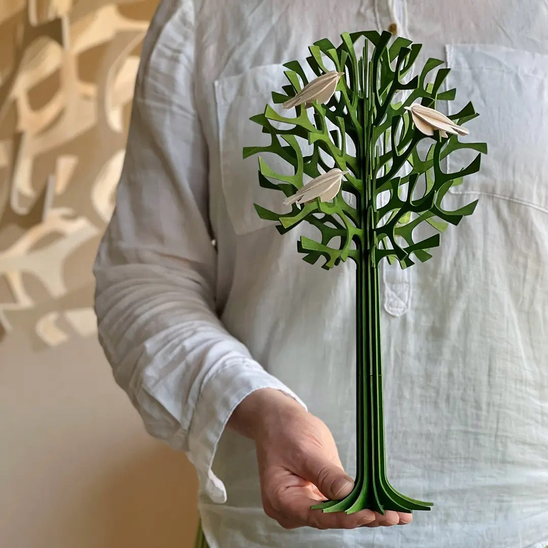 Lovi Tree 34cm Forest Green Wood With Natural Wood Birds – The ...