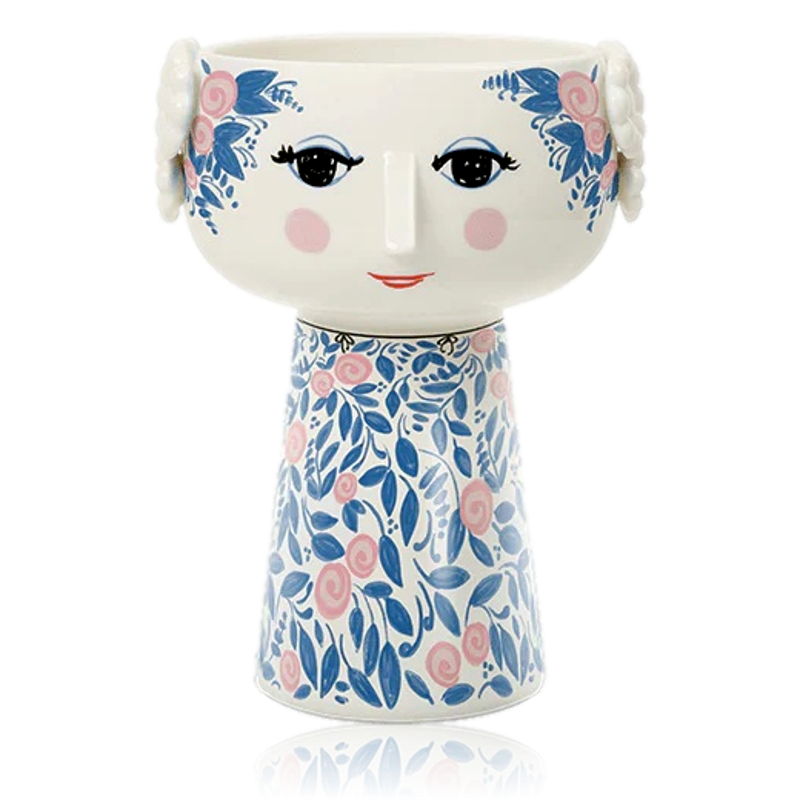 Bjørn Wiinblad Ceramic Eva Vase 18.5cm Blue & Rose – The Scandinavian Shop